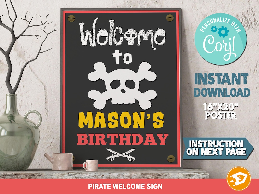 Pirate Party Birthday Welcome Sign Poster pirate PRINTABLE Birthday ...