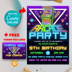 Arcade Birthday Invitation Gamer Birthday Digital Invite, Retro Arcade ...