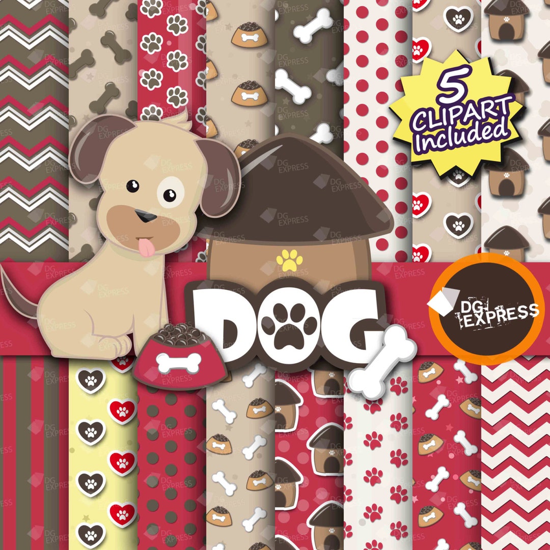 Dog Digital Paper + Clipart - Red : "dog Digital Paper" - Dog Clipart ...