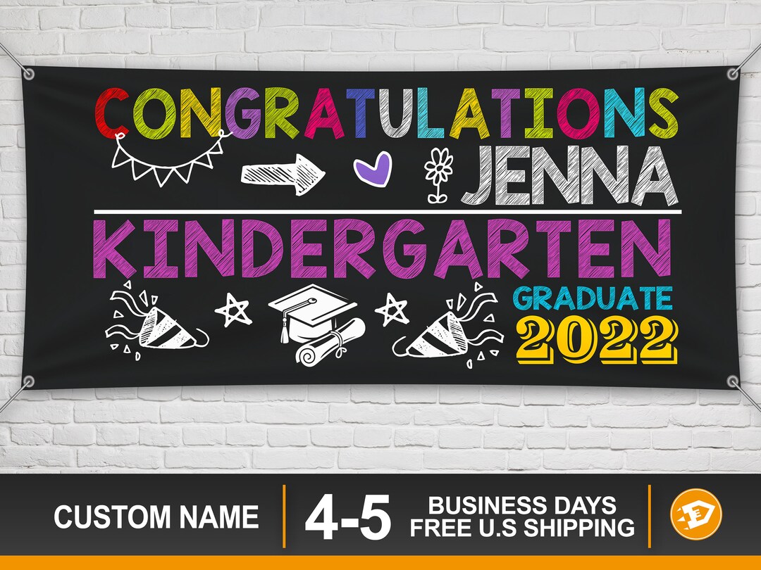 Kindergarten Girl Graduation Banner, Kindergarten Graduation Pink ...