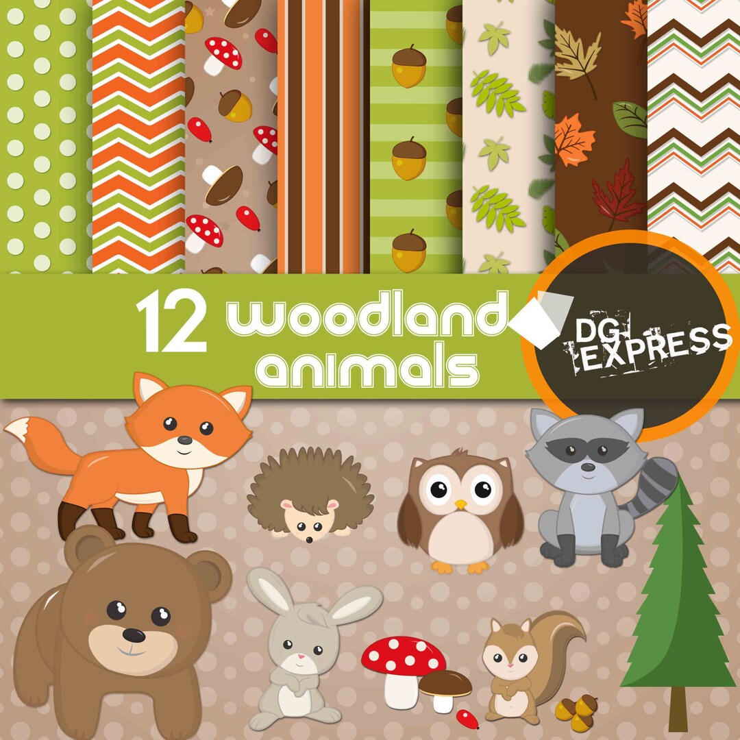 Woodland Animals Clipart & Digital Paper : "forest ANIMALS DIGITAL ...