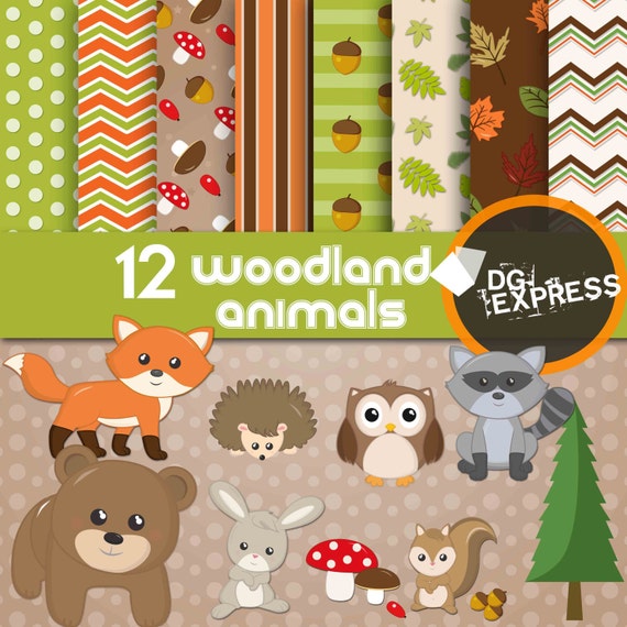 Woodland Animals Clipart & Digital Paper : "FOREST ANIMALS DIGITAL ...