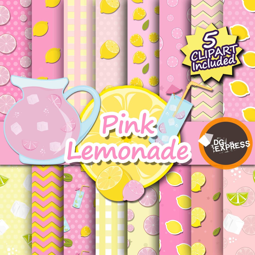 SALE Pink Lemonade Digital Paper + Clipart : "pink Lemonade Paper ...