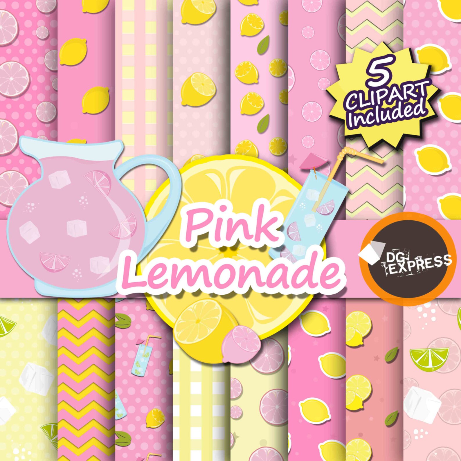 SALE Pink Lemonade Digital Paper Clipart : pink - Etsy