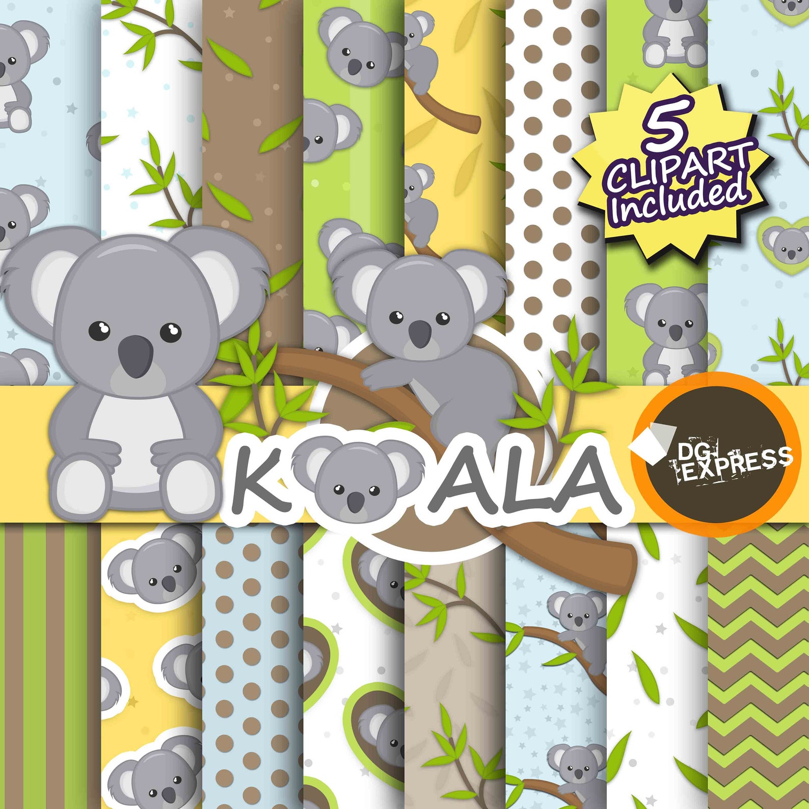 Koala Digital Paper Clipart : koala Digital - Etsy