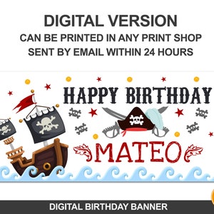 Pirate Birthday Banner, Happy Birthday Boy Party Banner, Custom ...