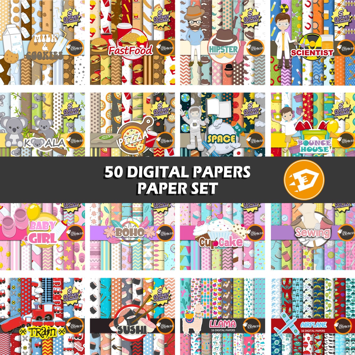 Mega 50 Digital Paper Bundle More Than 200 Clipart Bundle : - Etsy
