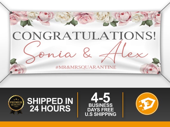 Congratulations Banner, Wedding Banner, White Floral Congratulations ...
