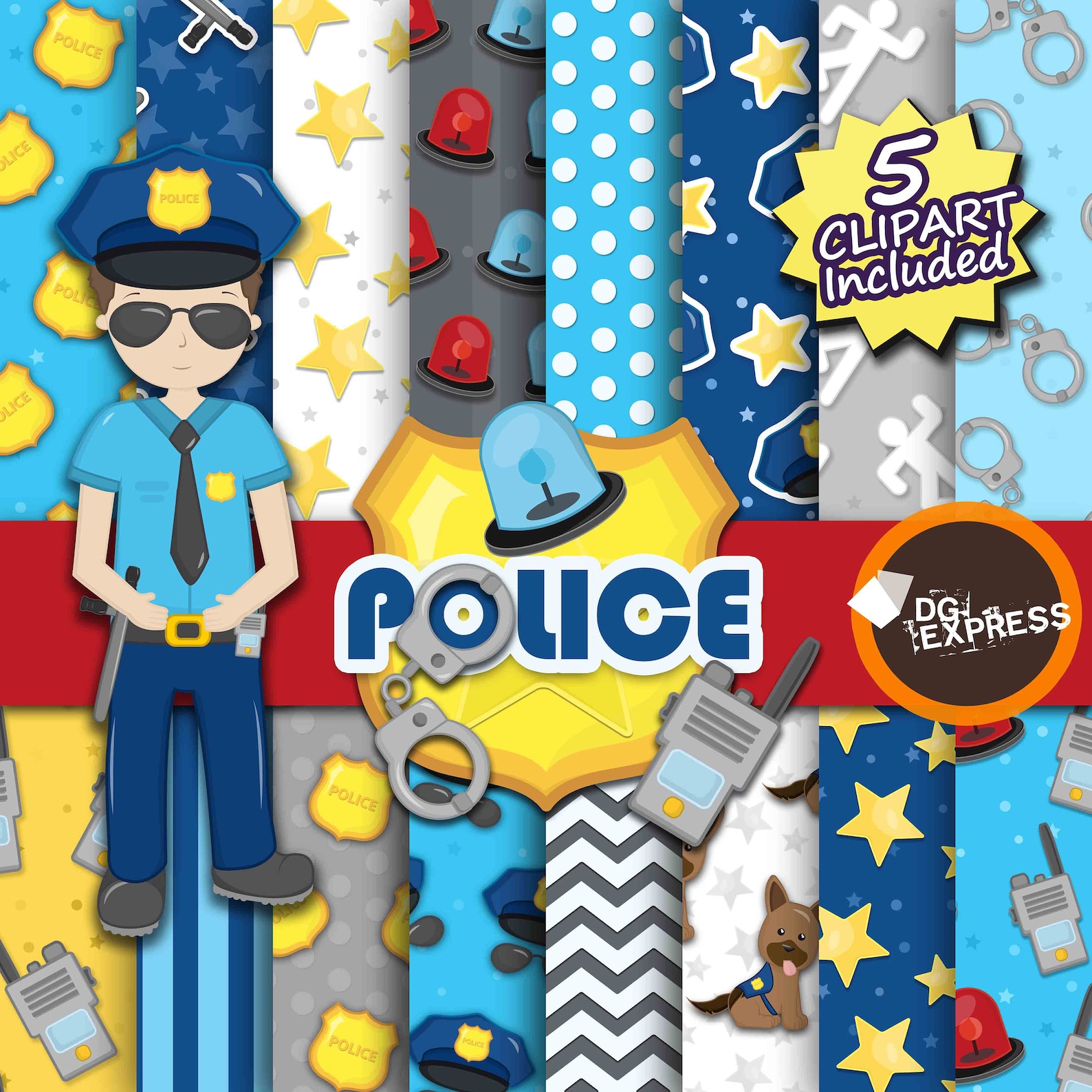 SALE Police Clipart Digital Paper : Police Digital | Etsy