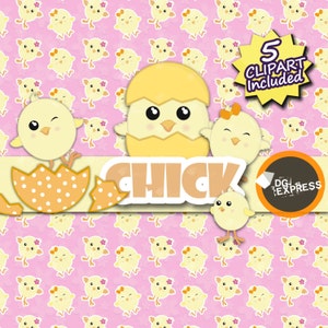 Chick Clipart + Digital Paper : "baby Chicken Digital Paper" -easter ...