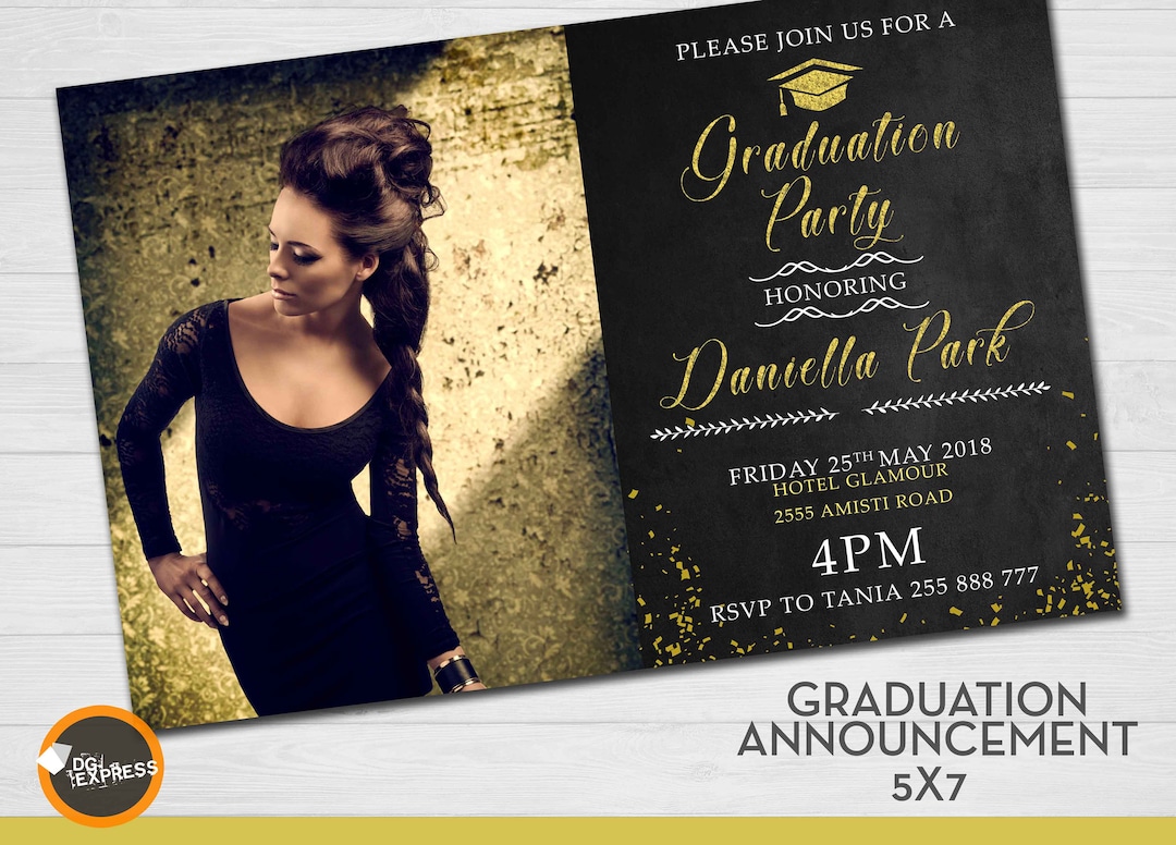 Printable Graduation Party Invitation With Photo - "gold Glitter ...