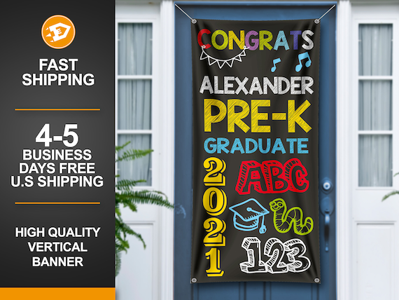 Pre-K Graduation Door Banner, Preschool graduation Vertical Banner, Kid ...