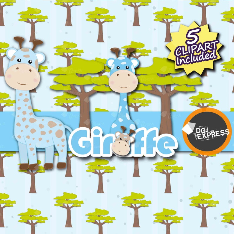 Giraffe Clipart Digital Paper Blue Giraffe Scrapbook - Etsy