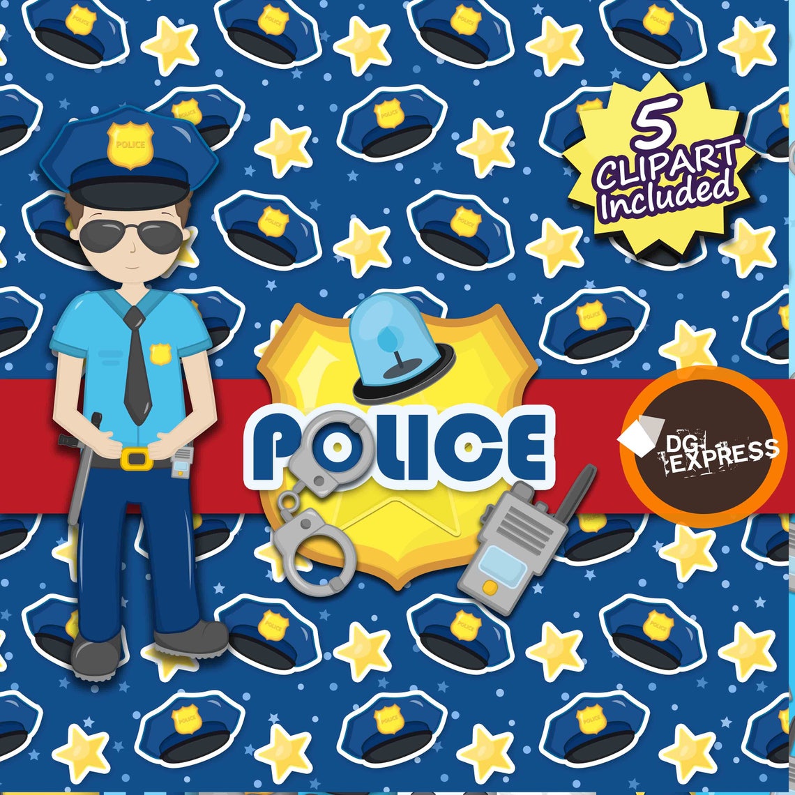 SALE Police Clipart Digital Paper : police Digital - Etsy