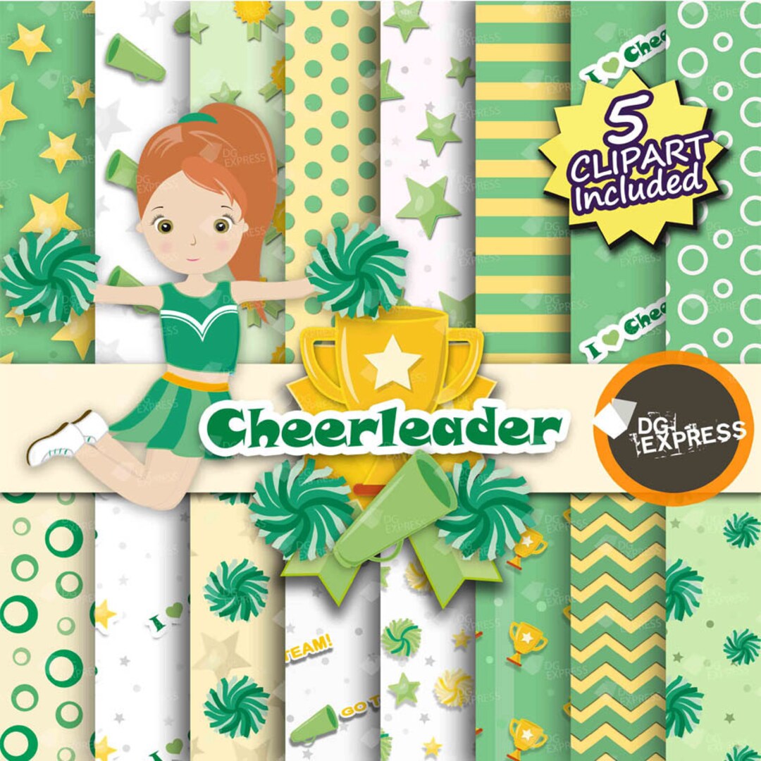 SALE Green Cheerleader Digital Paper + Clipart : "cheerleader Paper ...