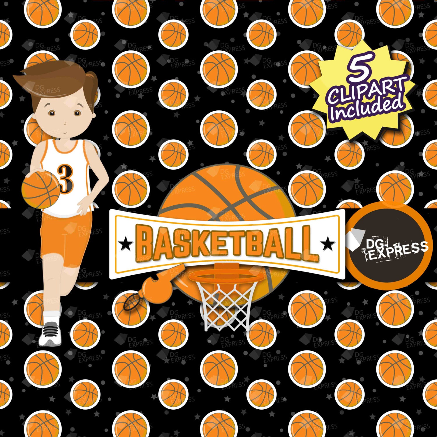 SALE Basketball Digital Paper Clipart : basketball - Etsy