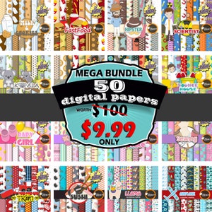 Bundle 50 Digital Paper + More Than 200 Clipart Bundle : "mega Digital ...
