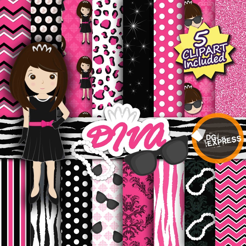 Diva Clipart Digital Paper : pink Diva Digital - Etsy
