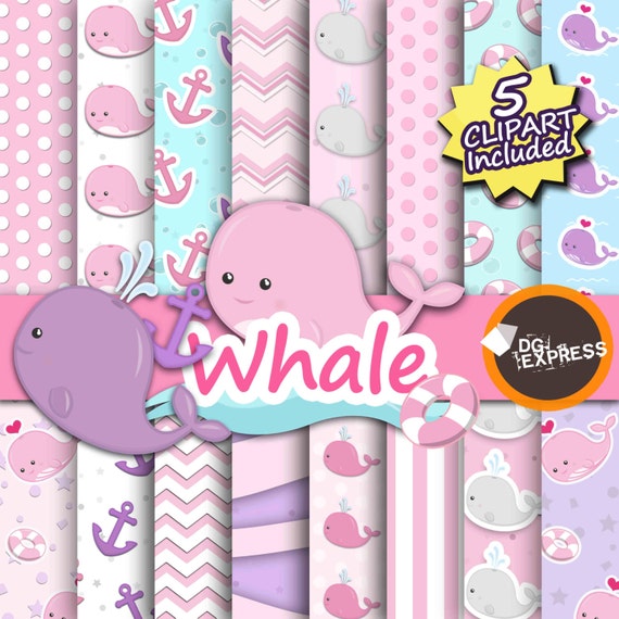 Whale Digital Paper + Clipart - pink : "Whale Digital Paper" - Whale ...