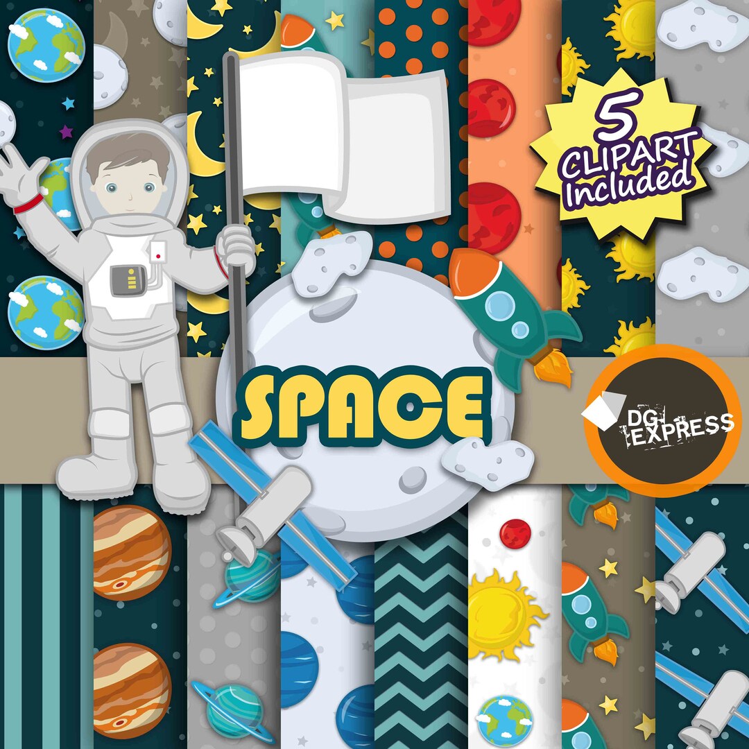 Space Digital Paper : "astronaut Digital Paper"- Space Clipart ...