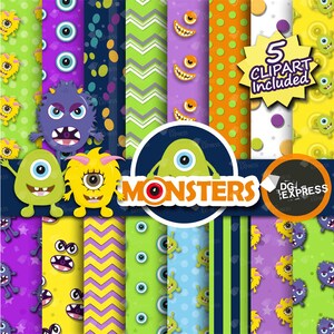 Monster Digital Paper + Clipart : "monster Paper"- Monsters Clipart ...