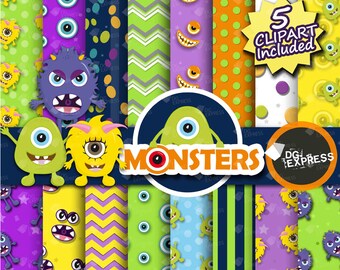 MONSTERS Digital Paper / Monsters Party Printables / 8 1/2 X - Etsy