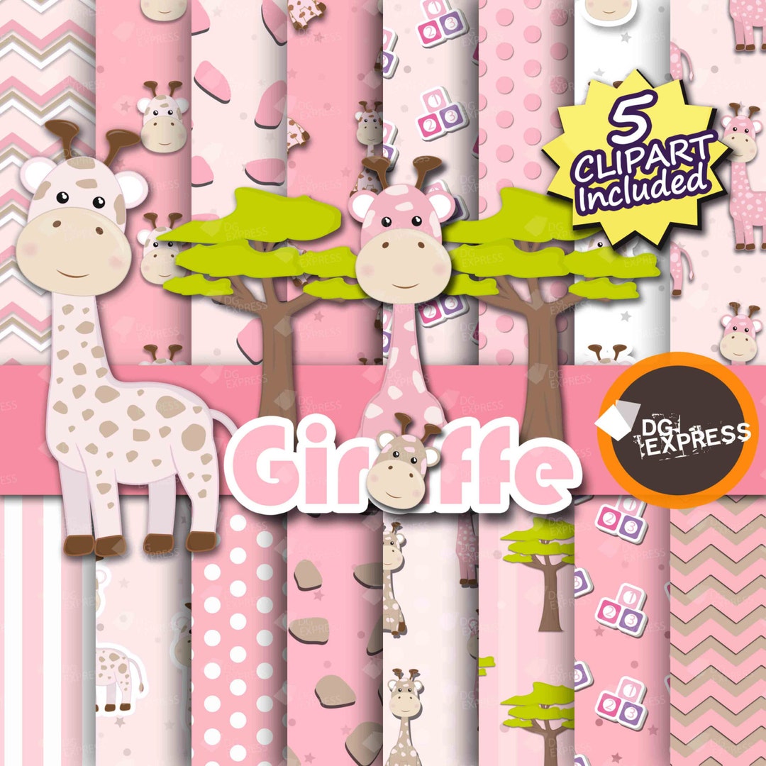 Giraffe Clipart + Digital Paper - Pink , Giraffe Scrapbook Paper ...