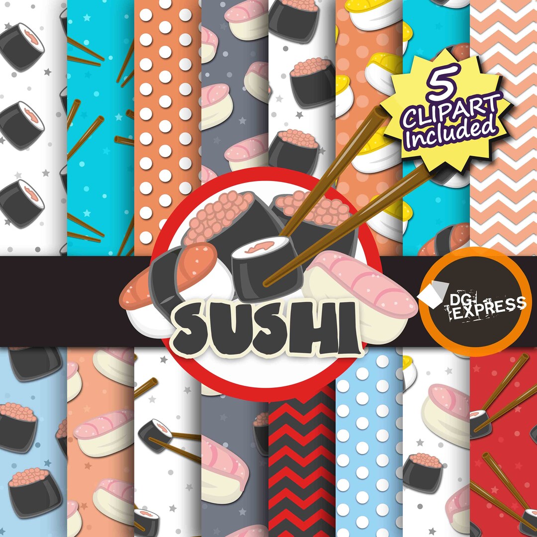 Sushi Digital Paper + Clipart : "sushi Digital Paper"- Sushi Party ...