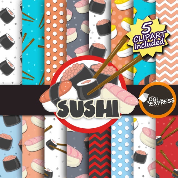 Sushi Digital Paper + Clipart : "Sushi Digital Paper"- Sushi Party ...