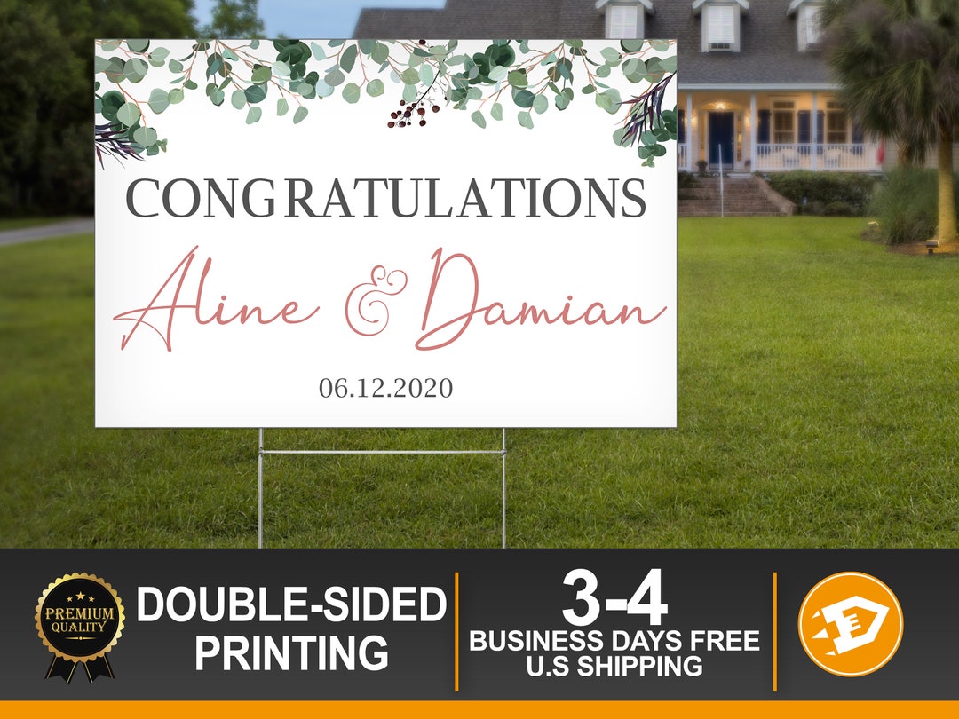 Congratulations Greenery Yard Sign Including Stakes - Wedding Greenery ...