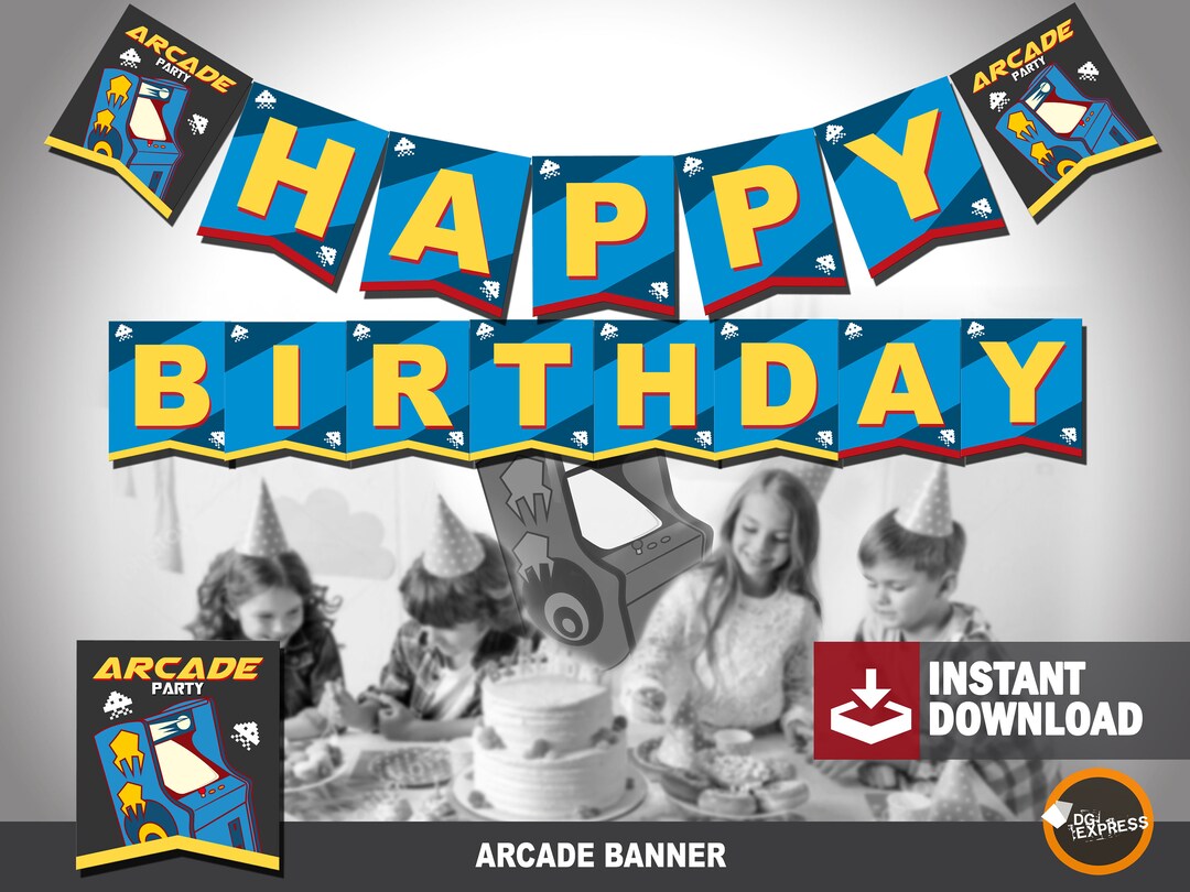 Arcade Birthday Banner - "arcade Printable BIRTHDAY Banner" Arcade ...
