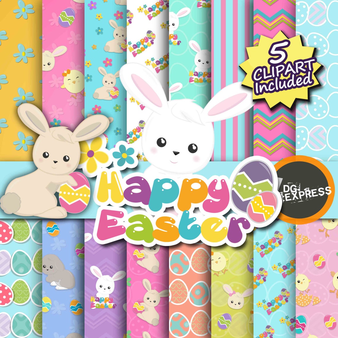 Easter Clipart Digital Paper : easter Bunny Chick - Etsy