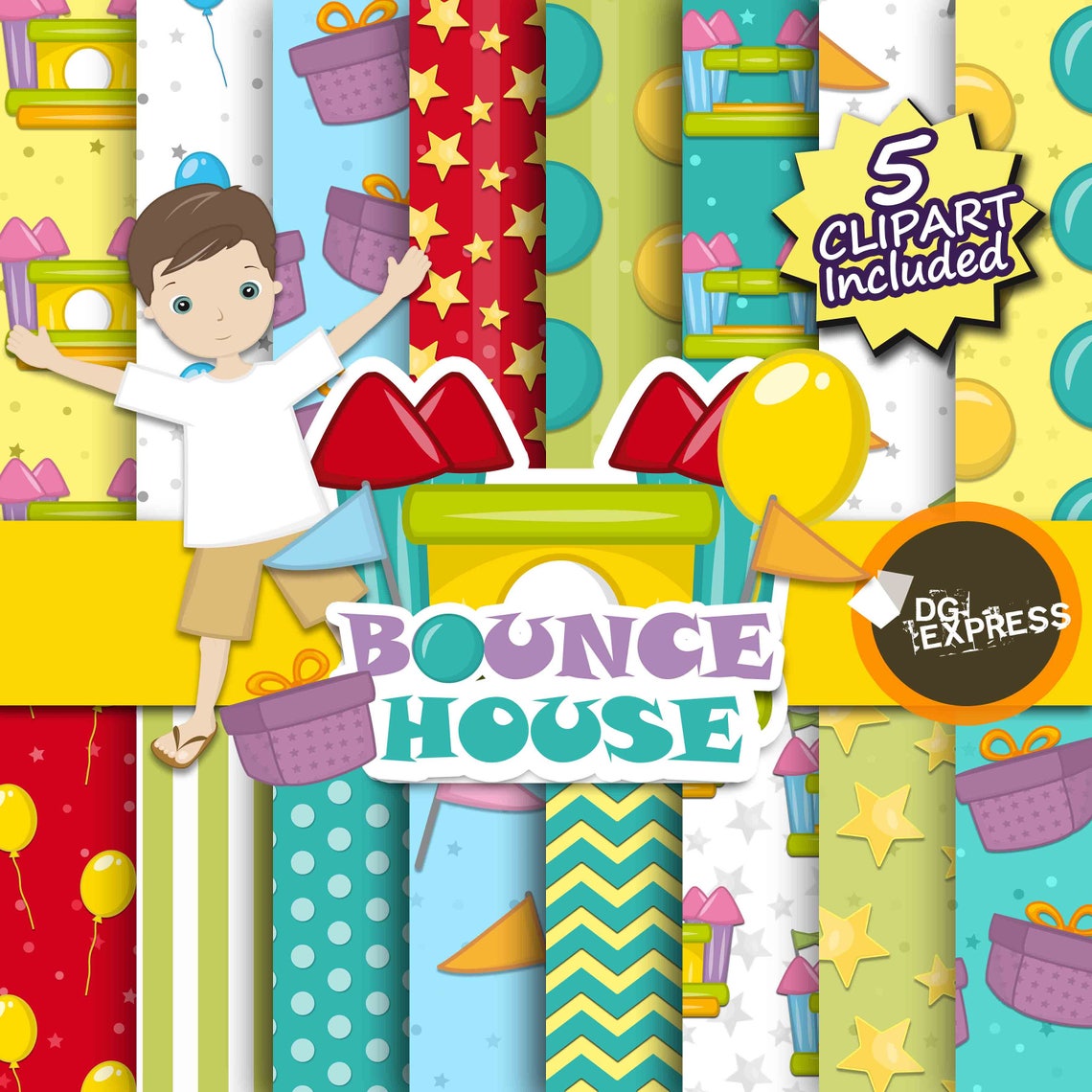 Bounce House Digital Paper Clipart : bounce House - Etsy