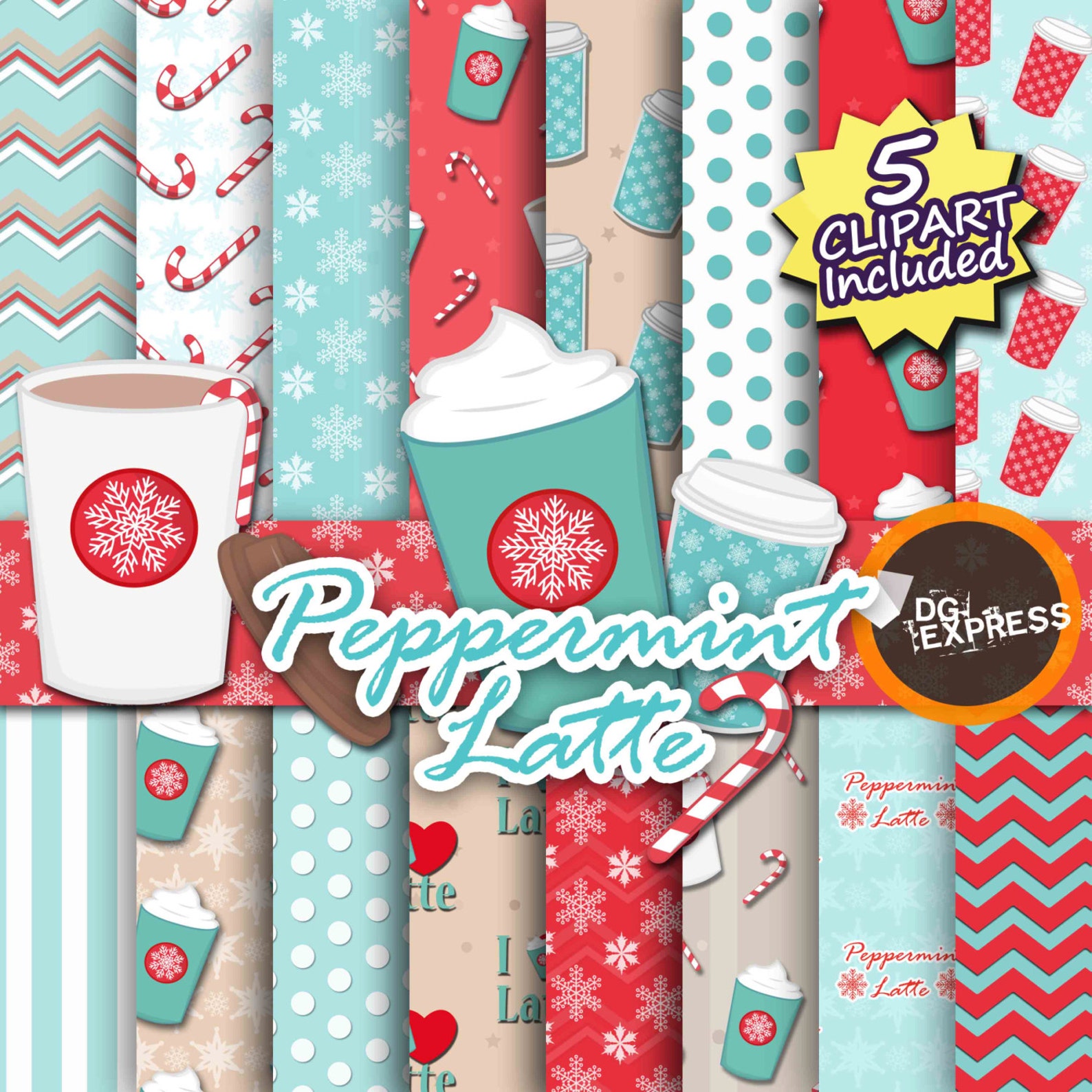 Peppermint Latte Clipart Digital Paper : peppermint - Etsy