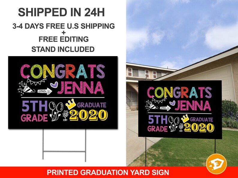 5th Grade Graduation Lawn Sign for Girl Class of 2020 Yard | Etsy