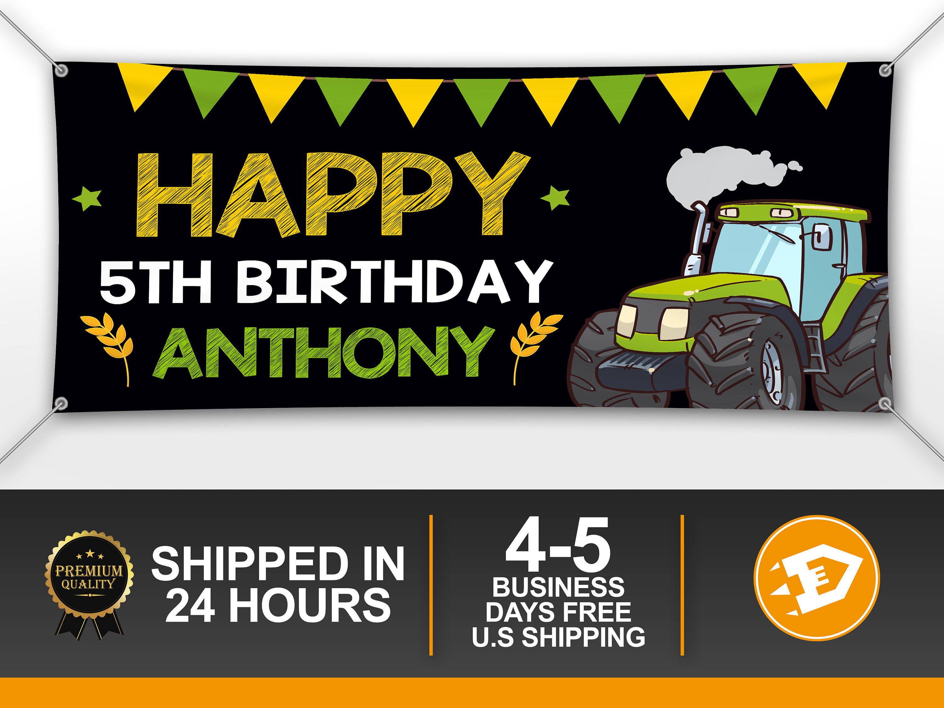 Tractor Birthday Banner, Happy Birthday Boy Party Banner, Farm Custom ...