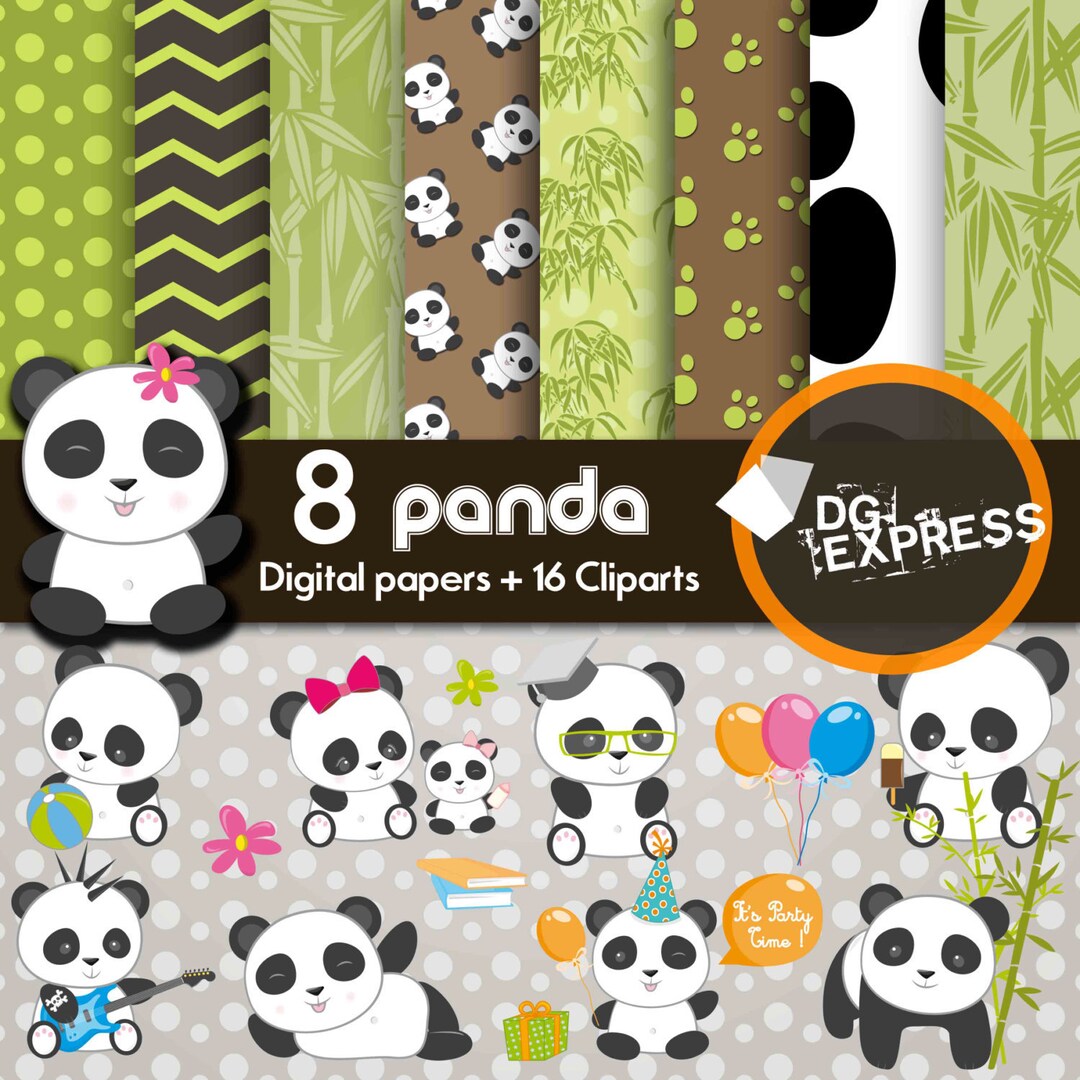 Panda Clipart and Digital Paper : "panda DIGITAL Paper" - Panda Clip ...