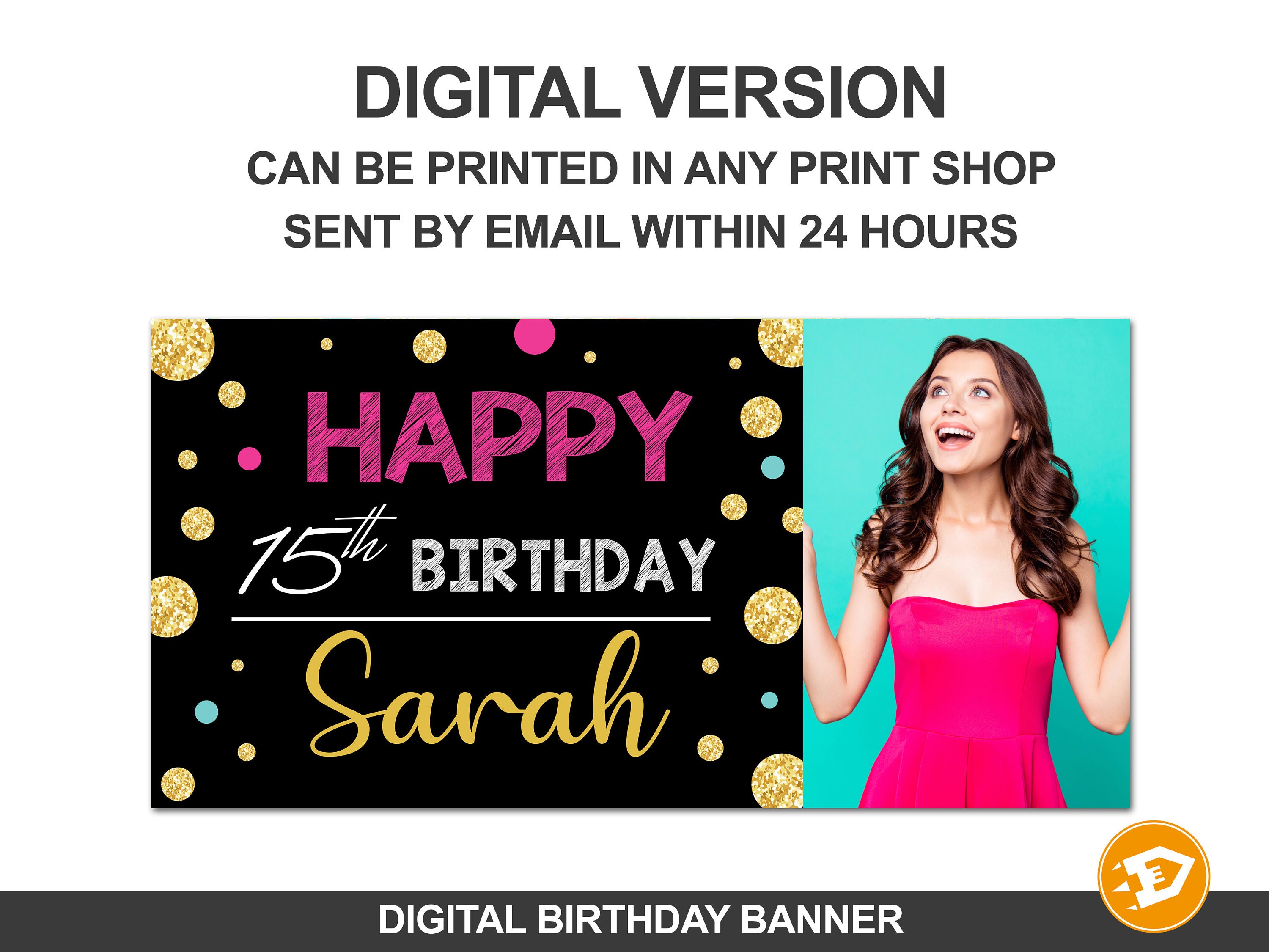 Happy Birthday Banner Girl 15th Personalized Party Banner - Etsy