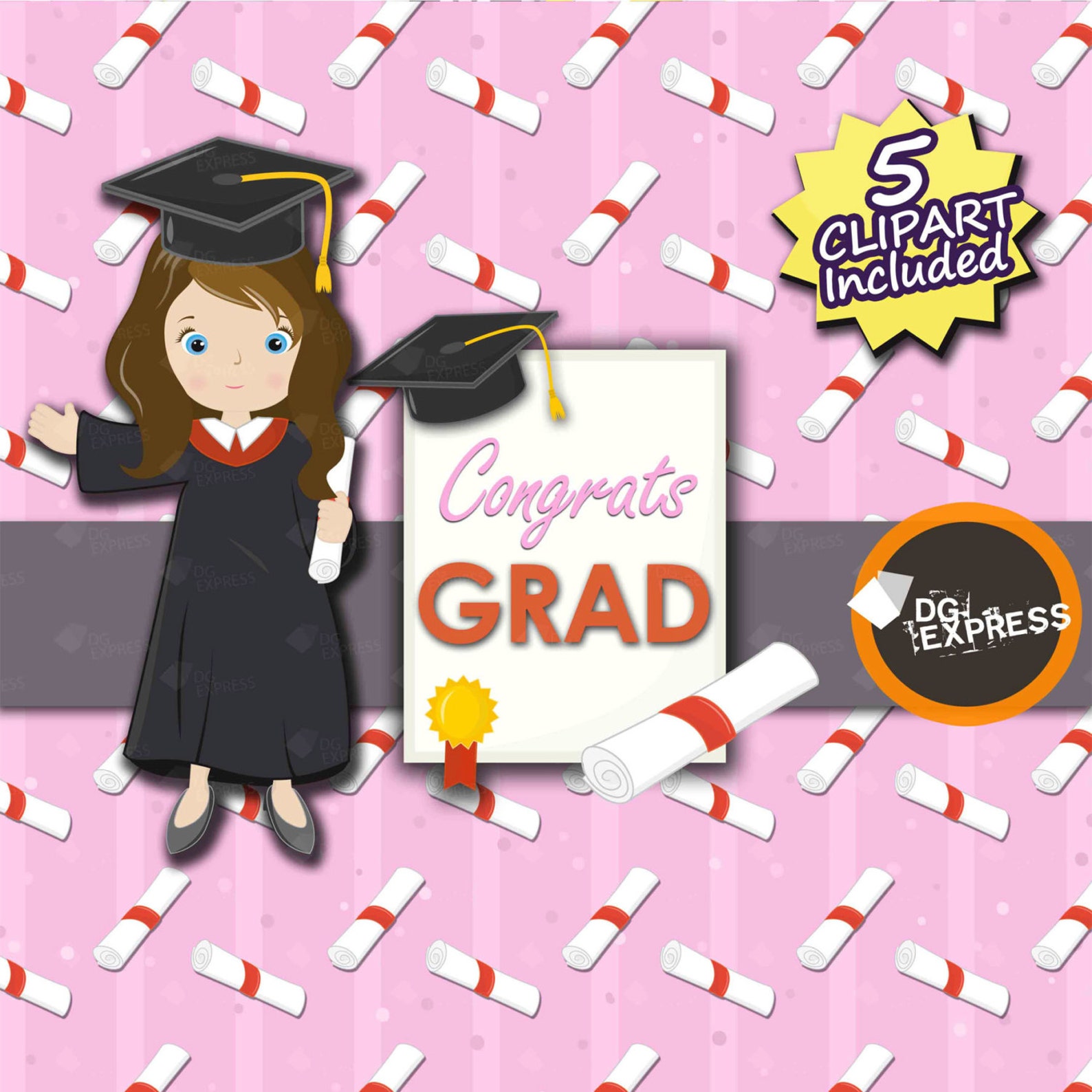 Graduation Digital Paper Clipart Girl : graduation - Etsy