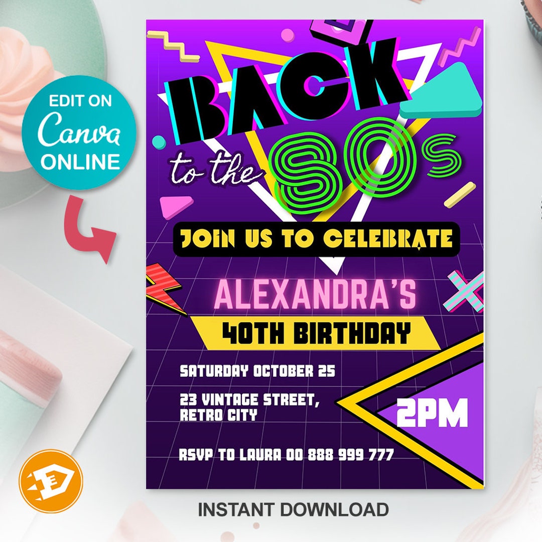 80s Party Invitation Back to the 80s Birthday Digital Invitation, Retro ...
