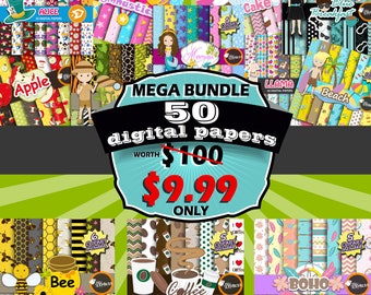 Bundle 50 Digital Paper More Than 200 Clipart Bundle : | Etsy