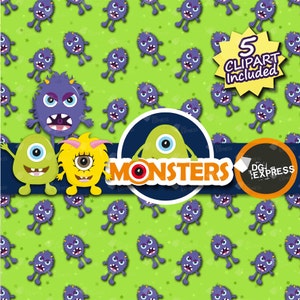 Monster Digital Paper + Clipart : "monster Paper"- Monsters Clipart ...