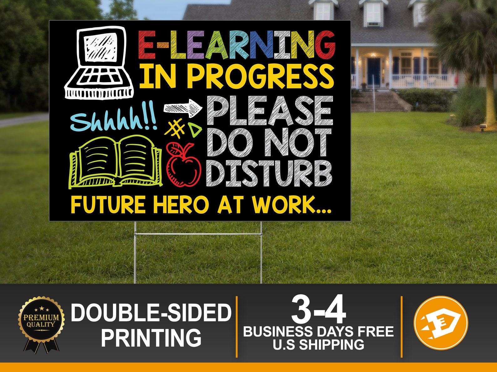 E-learning in Progress Yard Sign Homeschool Lawn Sign Back - Etsy