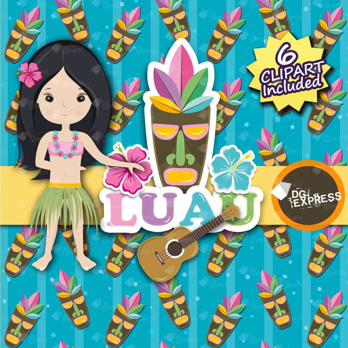SALE Luau Clipart & Digital Paper : hawaiian Digital | Etsy