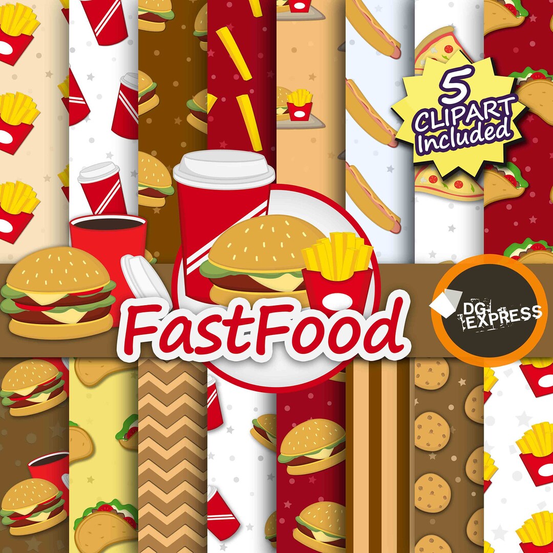 Fastfood Clipart + Digital Paper : "fastfood Paper"- Fastfood Clipart ...