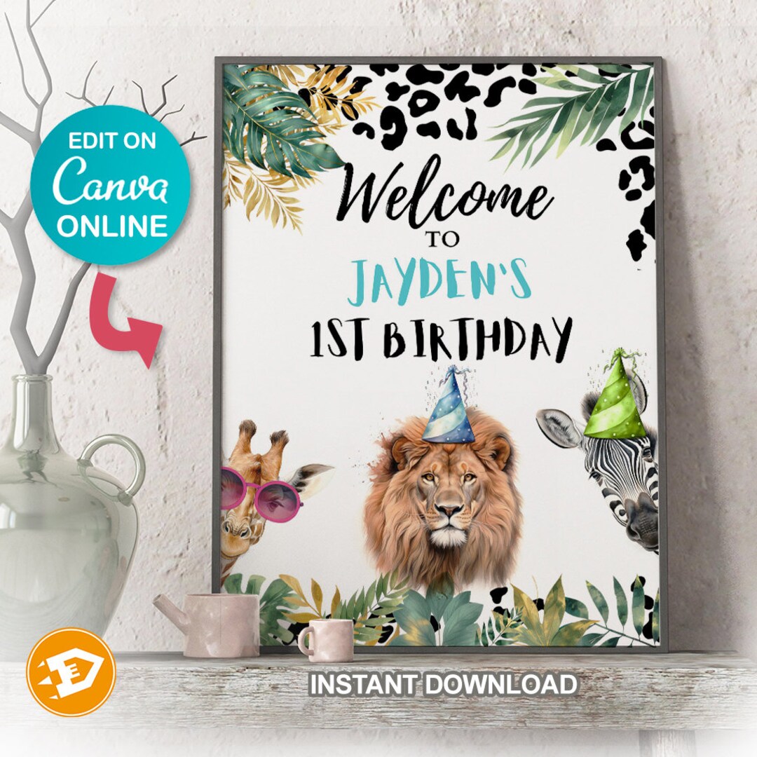 Jungle Animals Birthday Party Welcome Sign Poster "safari Birthday Sign ...