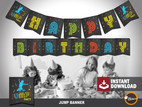 Jump Birthday Banner trampoline HAPPY BIRTHDAY | Etsy