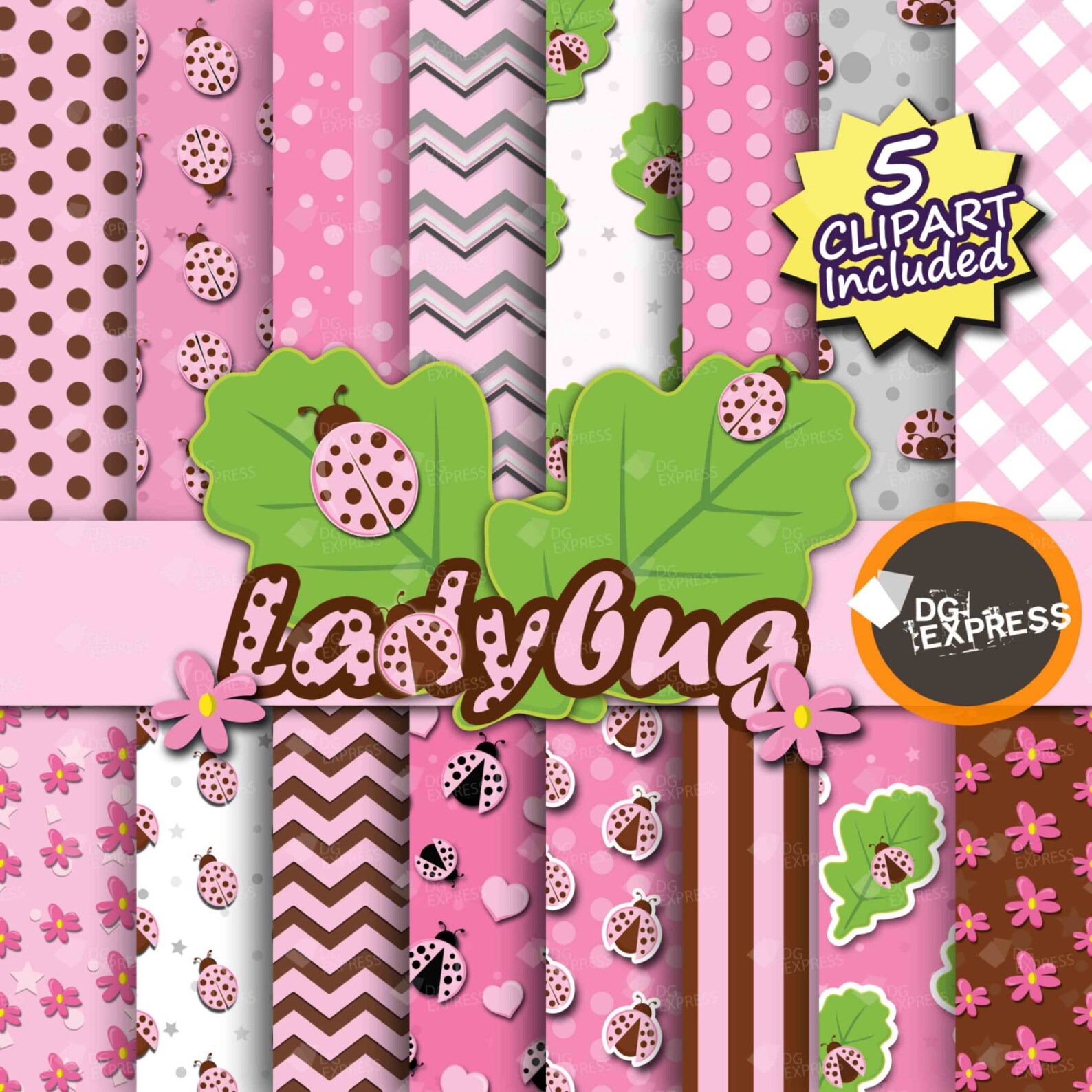 Ladybug Pink Digital Paper Clipart : ladybug Pink - Etsy
