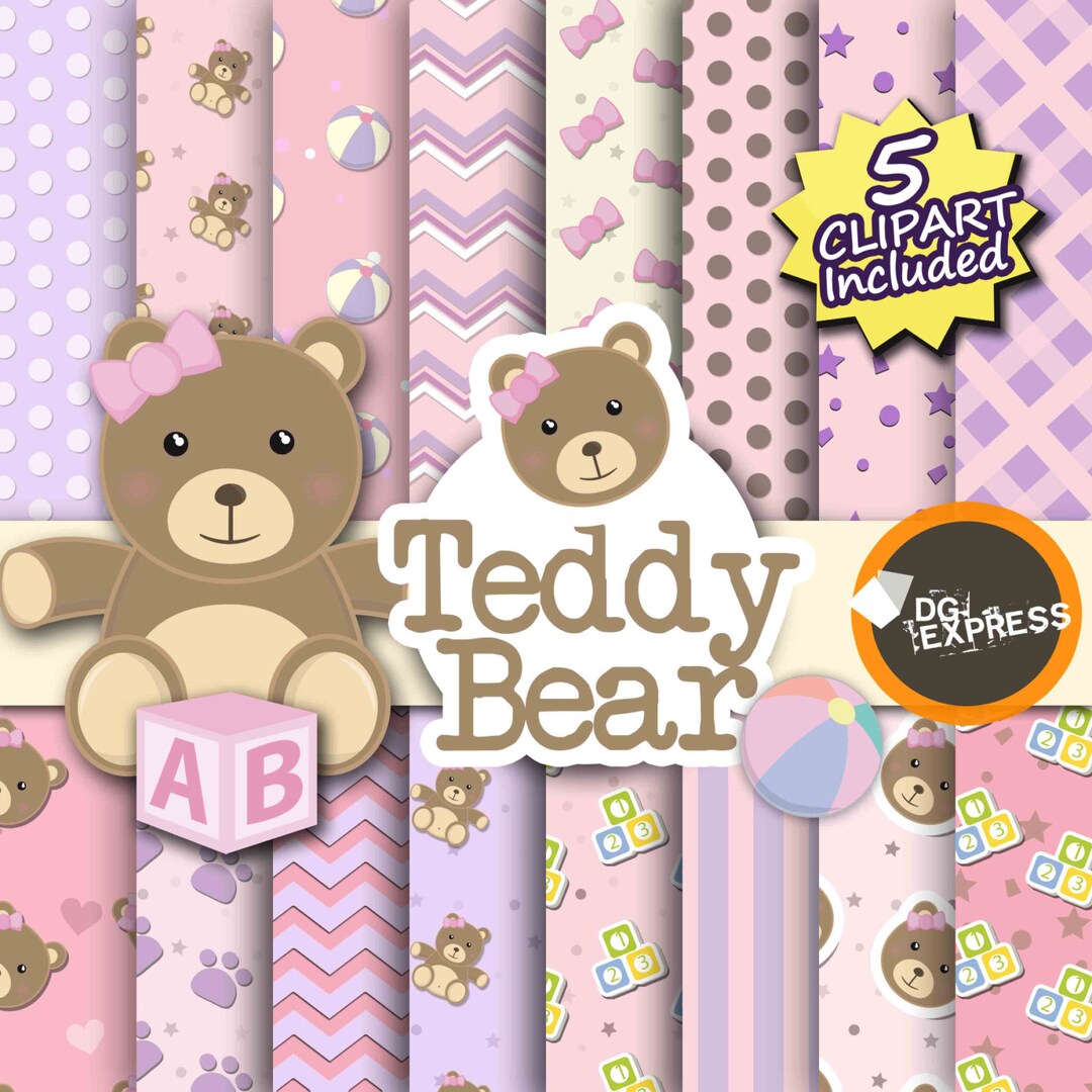 Teddy Bear Digital Paper + Clipart - Pink : "teddy BEAR Pink Digital ...