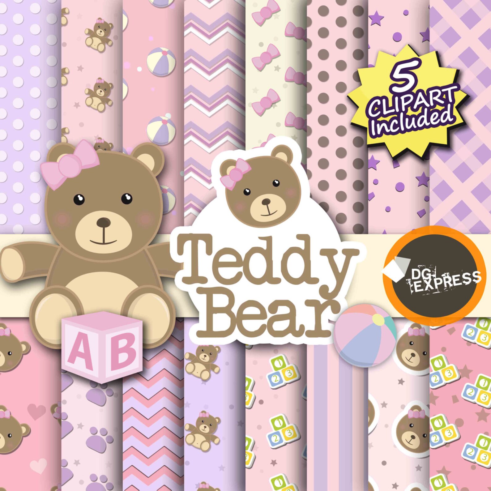 Teddy Bear Digital Paper Clipart Pink : teddy BEAR | Etsy